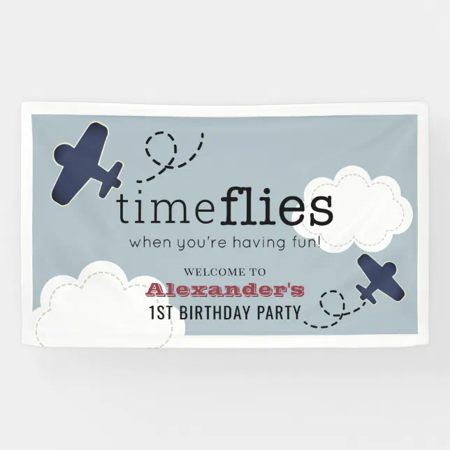 Time Flies Airplane Blue Boy Birthday Welcome Banner | Zazzle