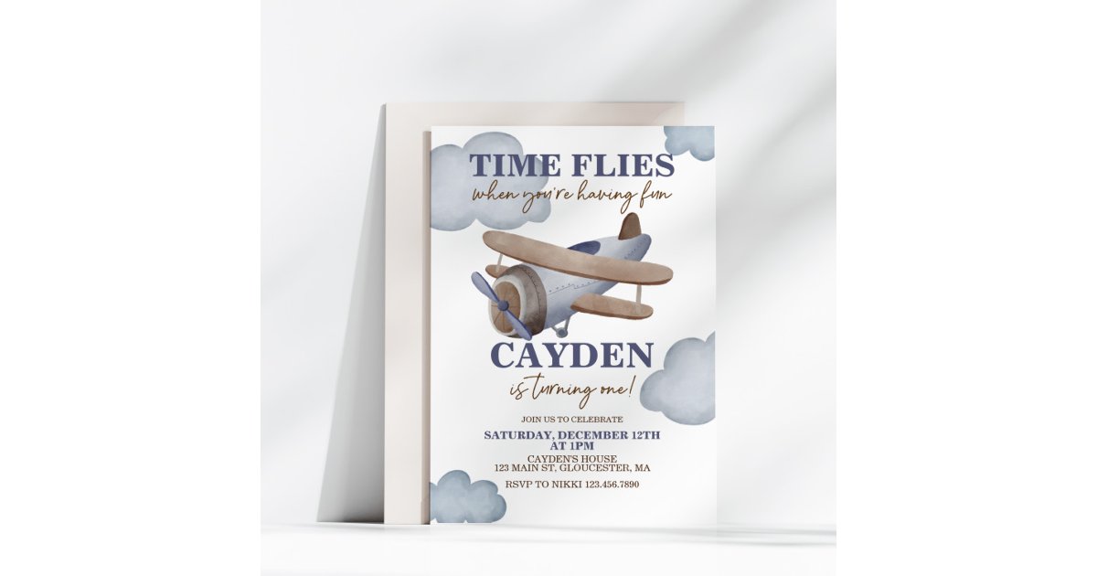 Time Flies Airplane First Birthday Invitation | Zazzle