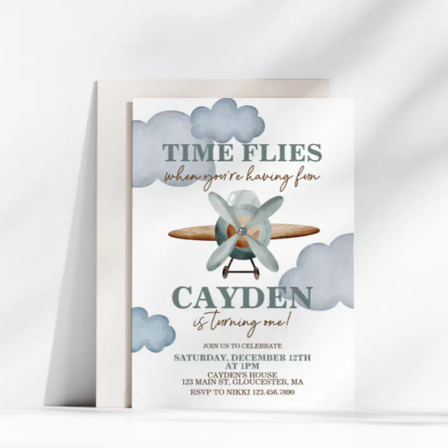 Time Flies Airplane First Birthday Invitation | Zazzle
