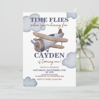 Time Flies Airplane First Birthday Invitation | Zazzle