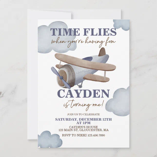 Time Flies Airplane First Birthday Invitation | Zazzle