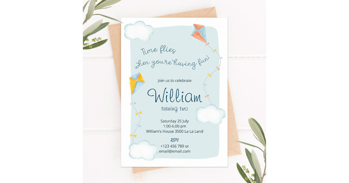 Time flies, Birthday invitation with kite | Zazzle