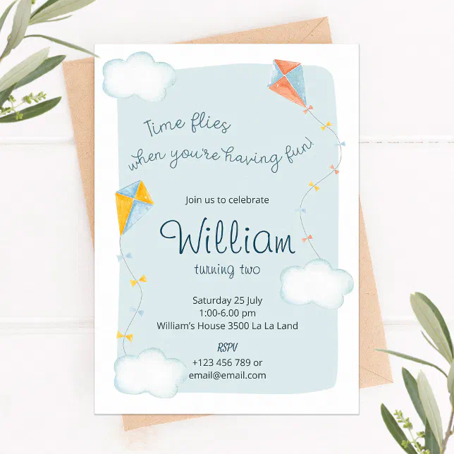 Time flies, Birthday invitation with kite | Zazzle