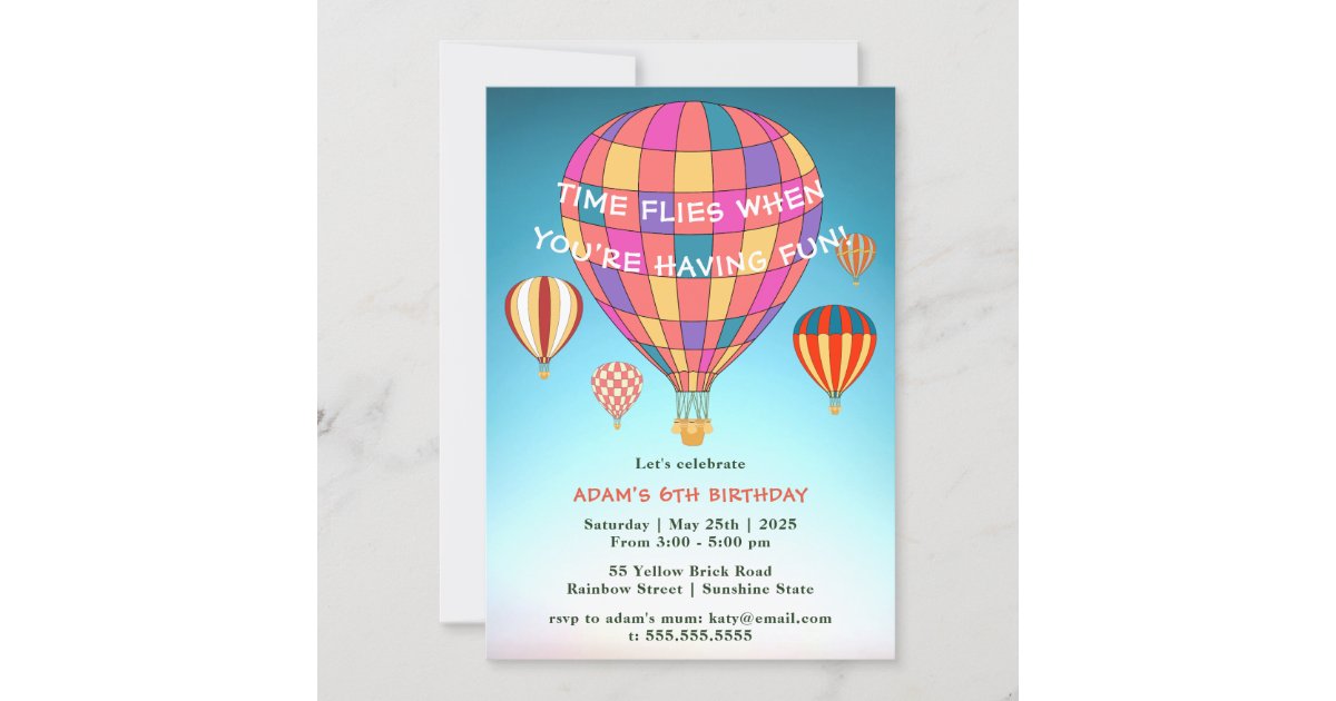 Time Flies Hotair Balloons | Birthday Invitation | Zazzle