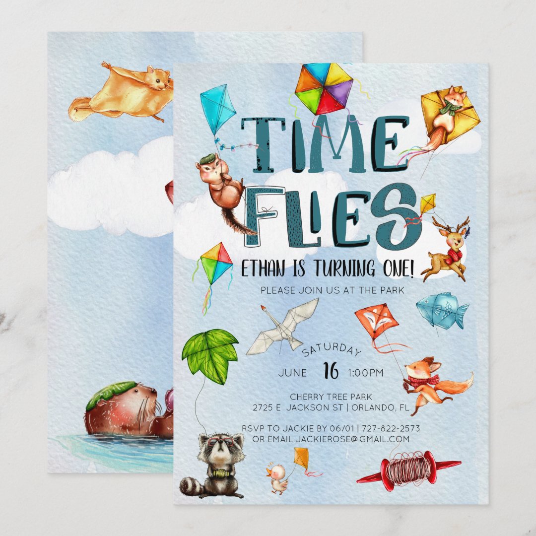 Time Flies | Kite Themed 1st Birthday Party Invitation | Zazzle
