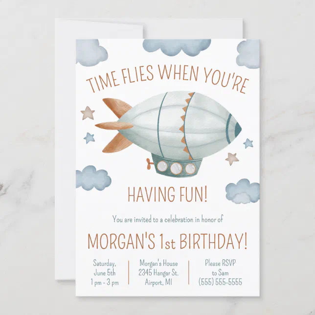 Time Flies When You're Having Fun! Blimp Birthday Invitation | Zazzle