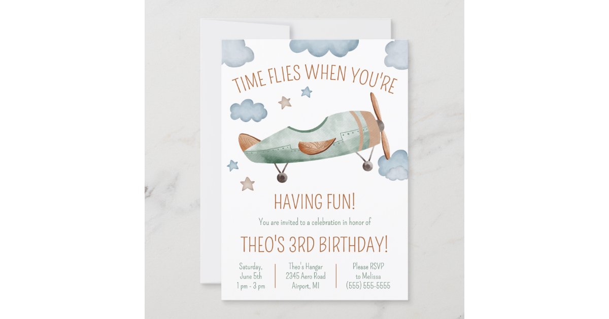 Time Flies When Youre Having Fun Plane Birthday Invitation Zazzle