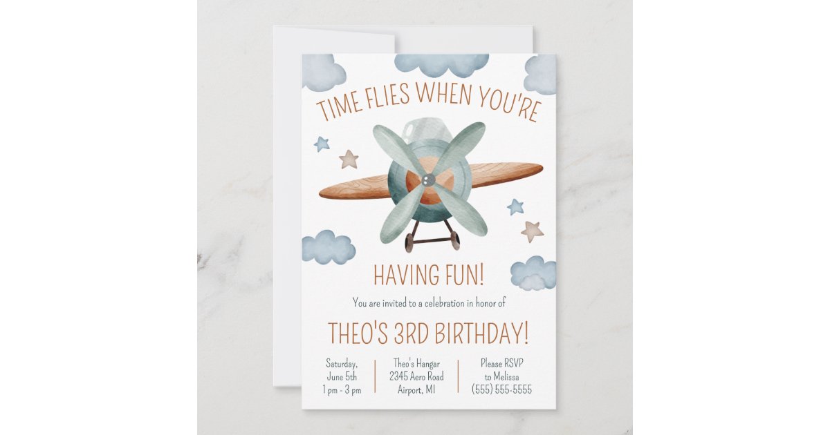 Time Flies When You're Having Fun Plane Birthday Invitation | Zazzle