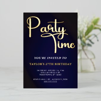 time for Celebrate birthday in Blue and Foil Invitation | Zazzle