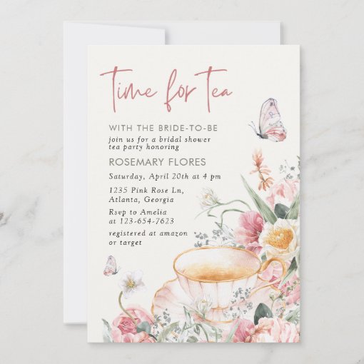 Time For Tea Boho Teacup Floral Bridal Shower Invitation | Zazzle