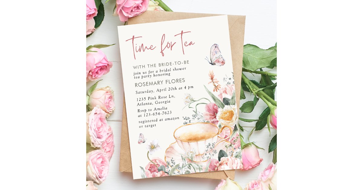 Time For Tea Boho Teacup Floral Bridal Shower Invitation | Zazzle