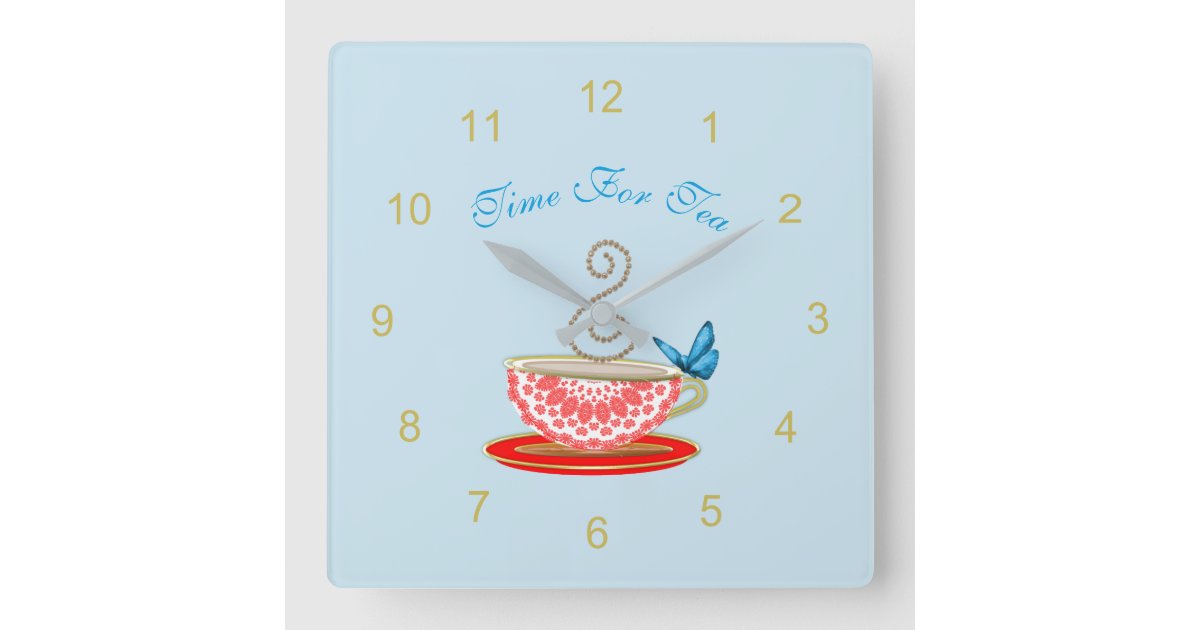 Time For Tea Cute Square Wall Clock | Zazzle