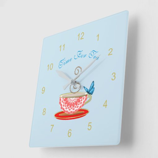 Time For Tea Cute Square Wall Clock | Zazzle