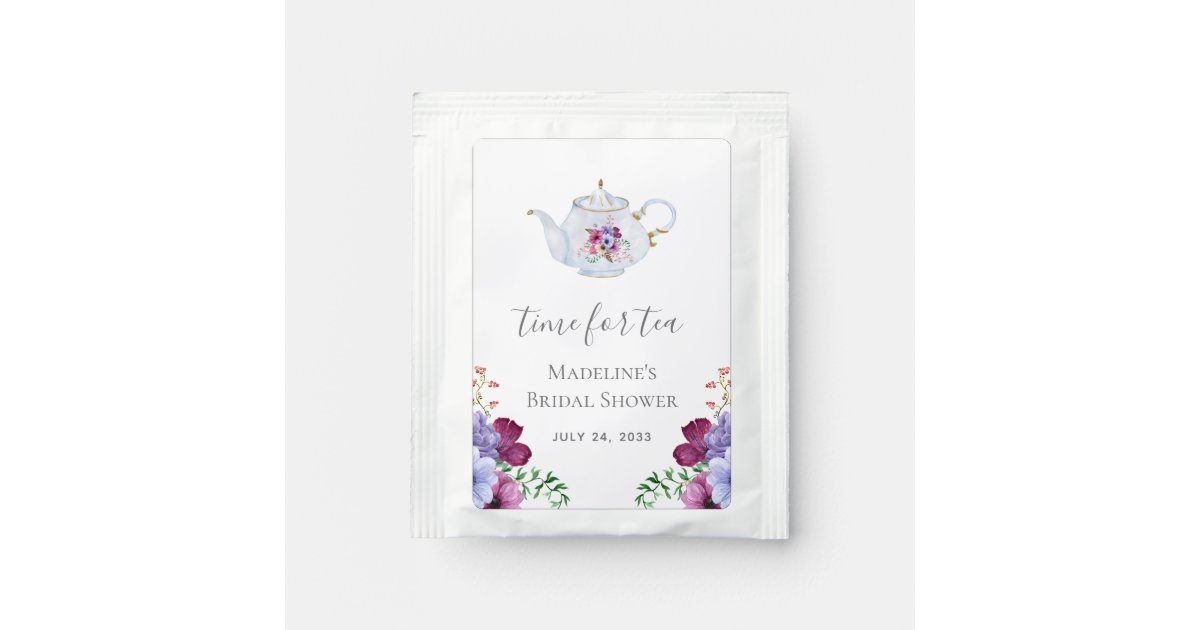 Time for Tea Teapot Floral Bridal Shower Tea Bag Drink Mix | Zazzle