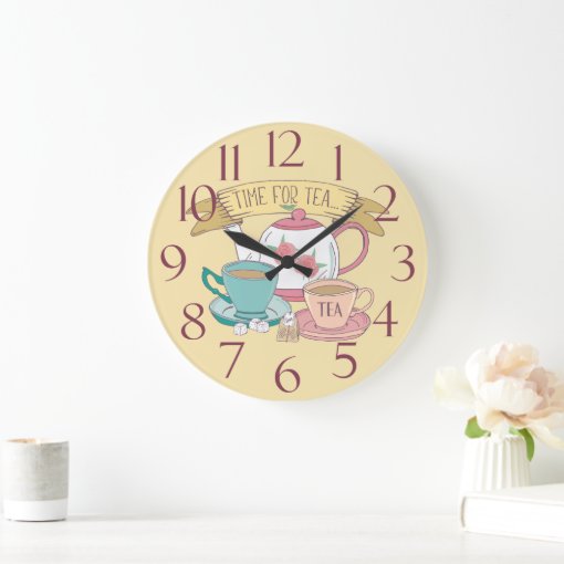 Time for Tea Vintage English Tea Cups Tea Shop Large Clock | Zazzle