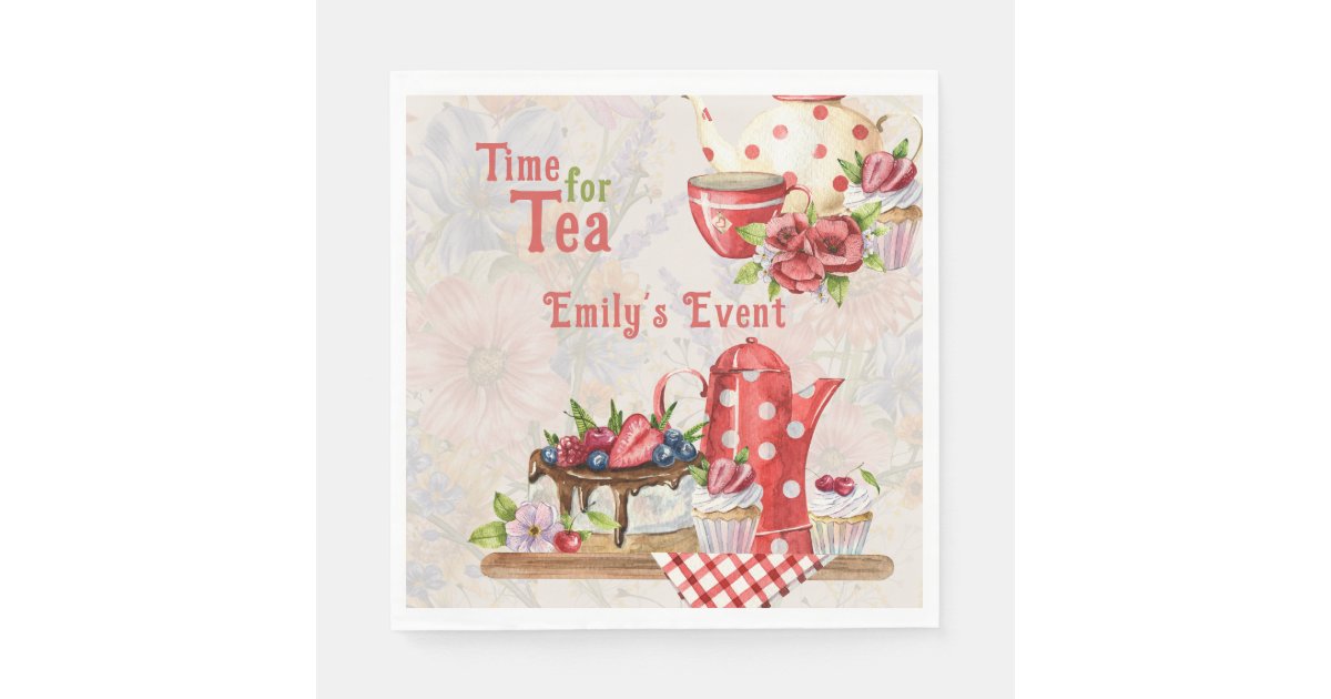 Time for Tea! Vintage Retro Afternoon Tea Party Napkins | Zazzle
