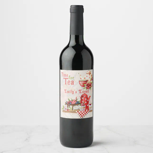 Time for Tea! Vintage Retro Afternoon Tea Party Wine Label | Zazzle