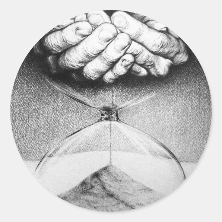 Time Hourglass Hands Pencil Drawing Surreal Art Classic Round Sticker Zazzle