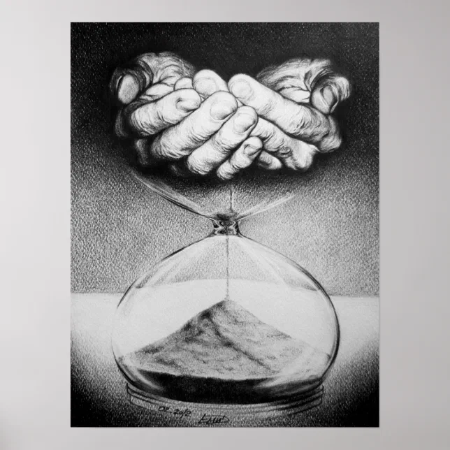 Time Hourglass Hands Pencil Drawing Surreal Art Poster Zazzle