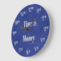 Time is Money Clock - White text on blue texture | Zazzle