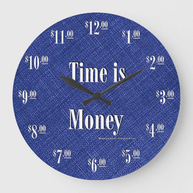 Time is Money Clock - White text on blue texture | Zazzle
