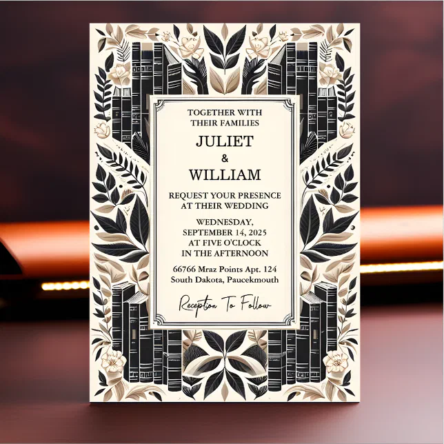 Time Library Old English Book Club Cover Wedding Invitation | Zazzle