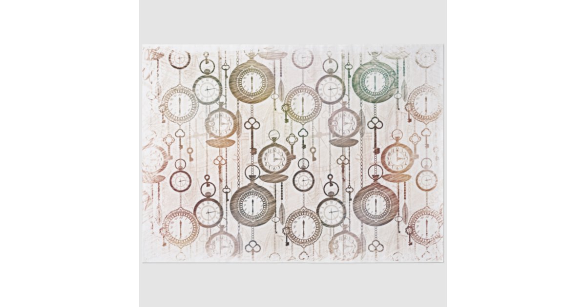 Time Pocket Watches and Keys Decoupage Tissue Paper | Zazzle