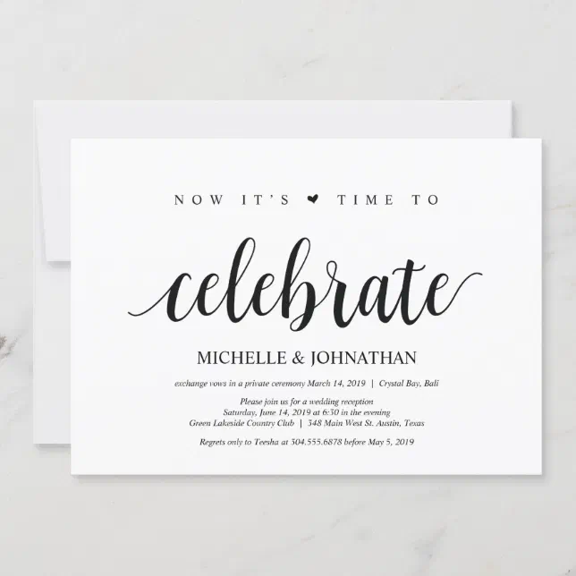 time to celebrat wedding elopement invites | Zazzle
