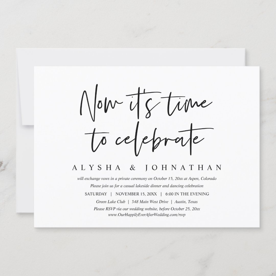 Time To Celebrate, Casual Wedding Elopement Party Invitation | Zazzle