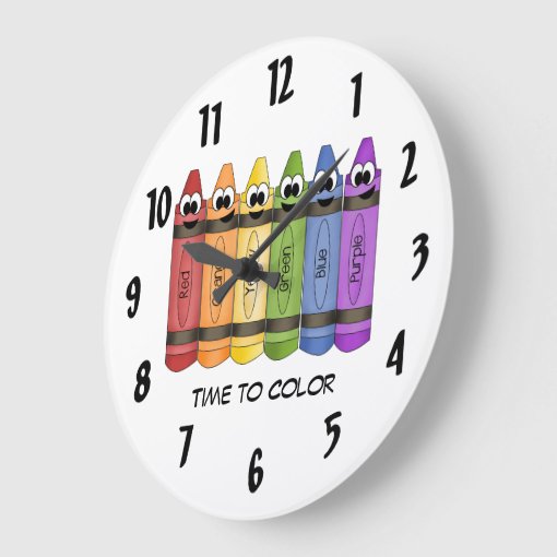 Time To Color Crayon Large Clock | Zazzle