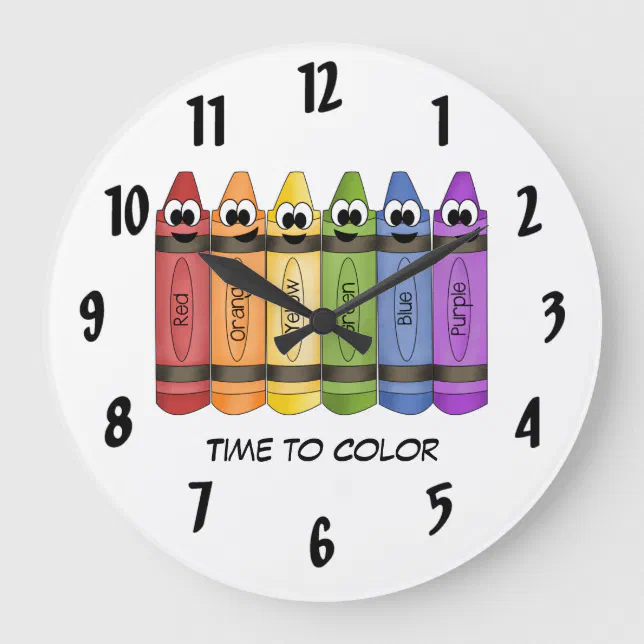Time To Color Crayon Large Clock | Zazzle