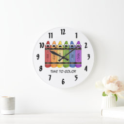 Time To Color Crayon Large Clock | Zazzle