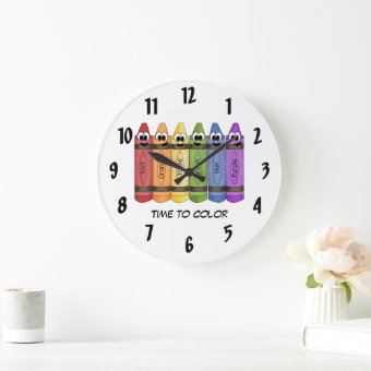 Time To Color Crayon Large Clock | Zazzle