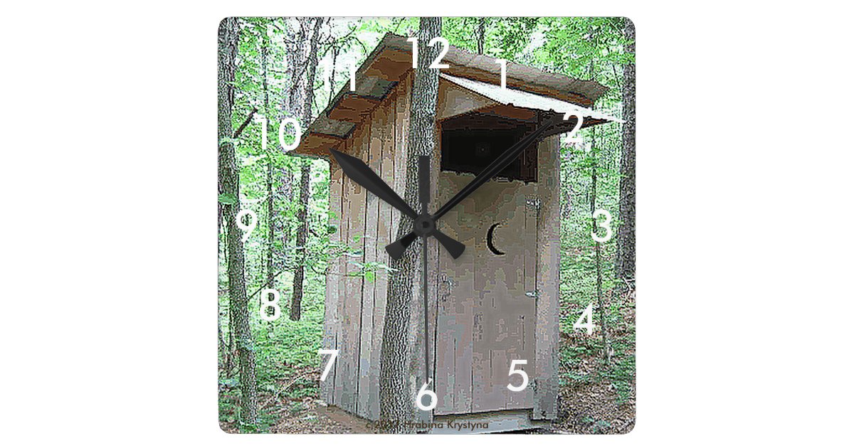 TIME TO GO! OUTHOUSE WALL CLOCK IN THE WOODS | Zazzle.com