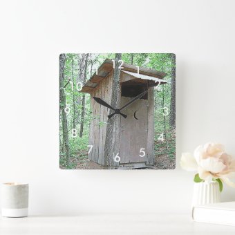 TIME TO GO! OUTHOUSE WALL CLOCK IN THE WOODS | Zazzle