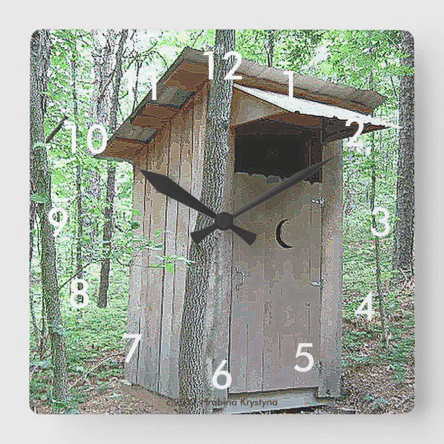 TIME TO GO! OUTHOUSE WALL CLOCK IN THE WOODS | Zazzle