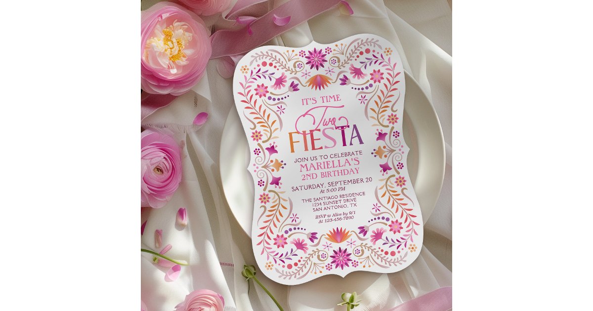 Time Two Fiesta 2nd Birthday Girls Invitation | Zazzle