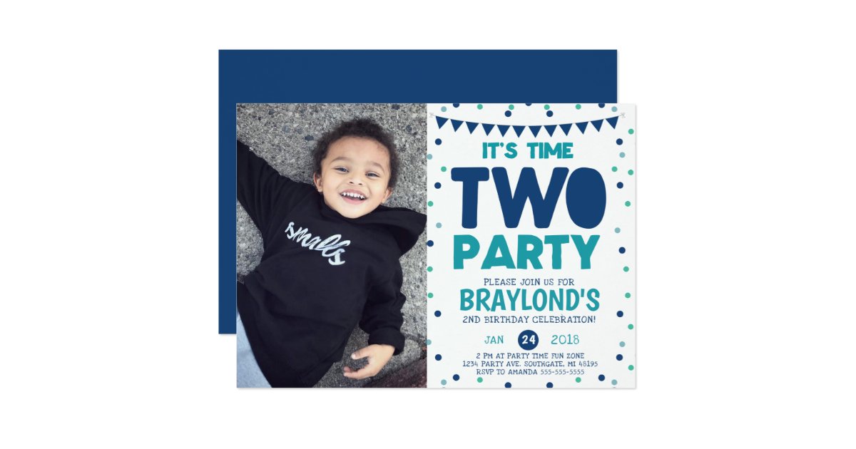 Time Two Party 2nd Birthday Invitation | Zazzle.com