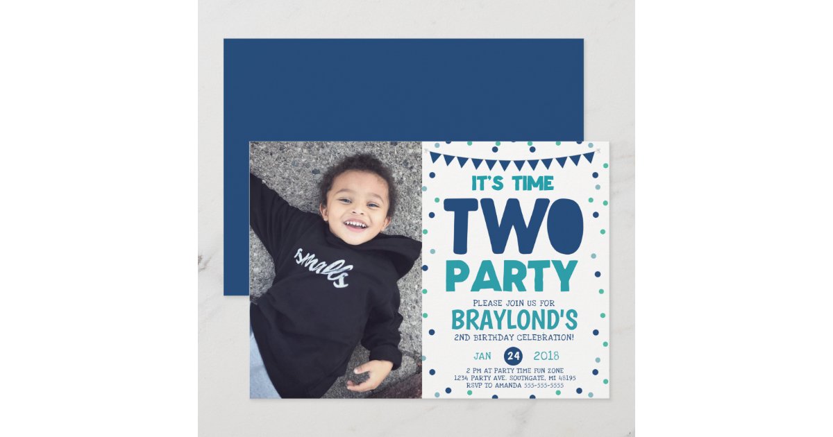 Time Two Party 2nd Birthday Invitation | Zazzle