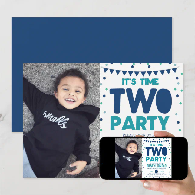 Time Two Party 2nd Birthday Invitation | Zazzle
