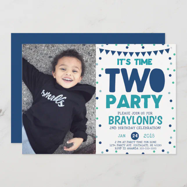 Time Two Party 2nd Birthday Invitation | Zazzle