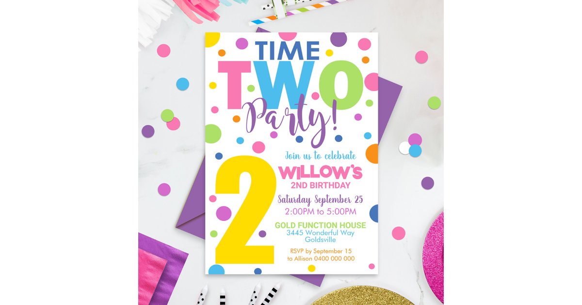 Time TWO Party Birthday Invitation 2nd Birthday | Zazzle