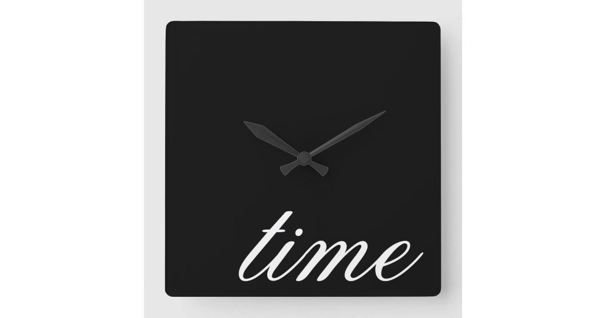Time Typography Black and White Minimalistic Square Wall Clock | Zazzle