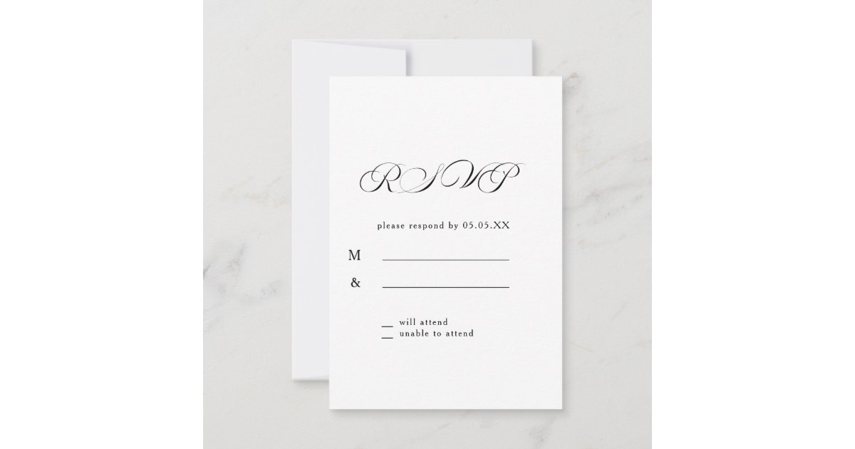 Timeless Calligraphy Classic White Wedding RSVP | Zazzle