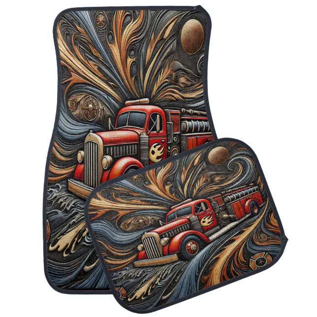 Timeless Fire Truck on Leather Car Floor Mat | Zazzle
