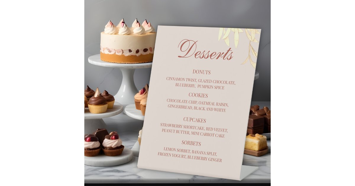Timeless Floral Rustic Dessert Menu Wedding Pedestal Sign | Zazzle