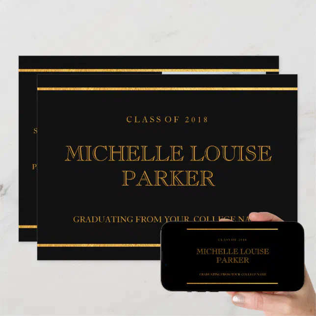 Timeless Gold Black Photo Graduation Invitation | Zazzle