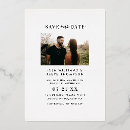 Timeless Gold Type Wedding Photo Save Our Date Foil Invitation | Zazzle