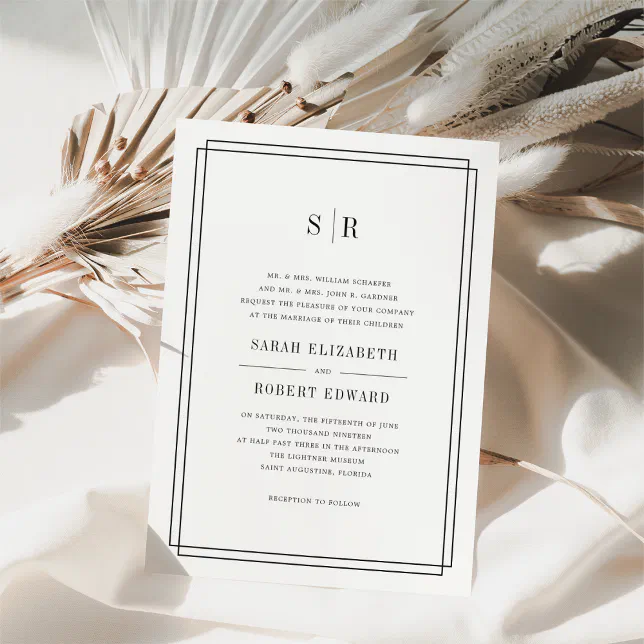 Timeless Monogram Wedding Invitation | Zazzle