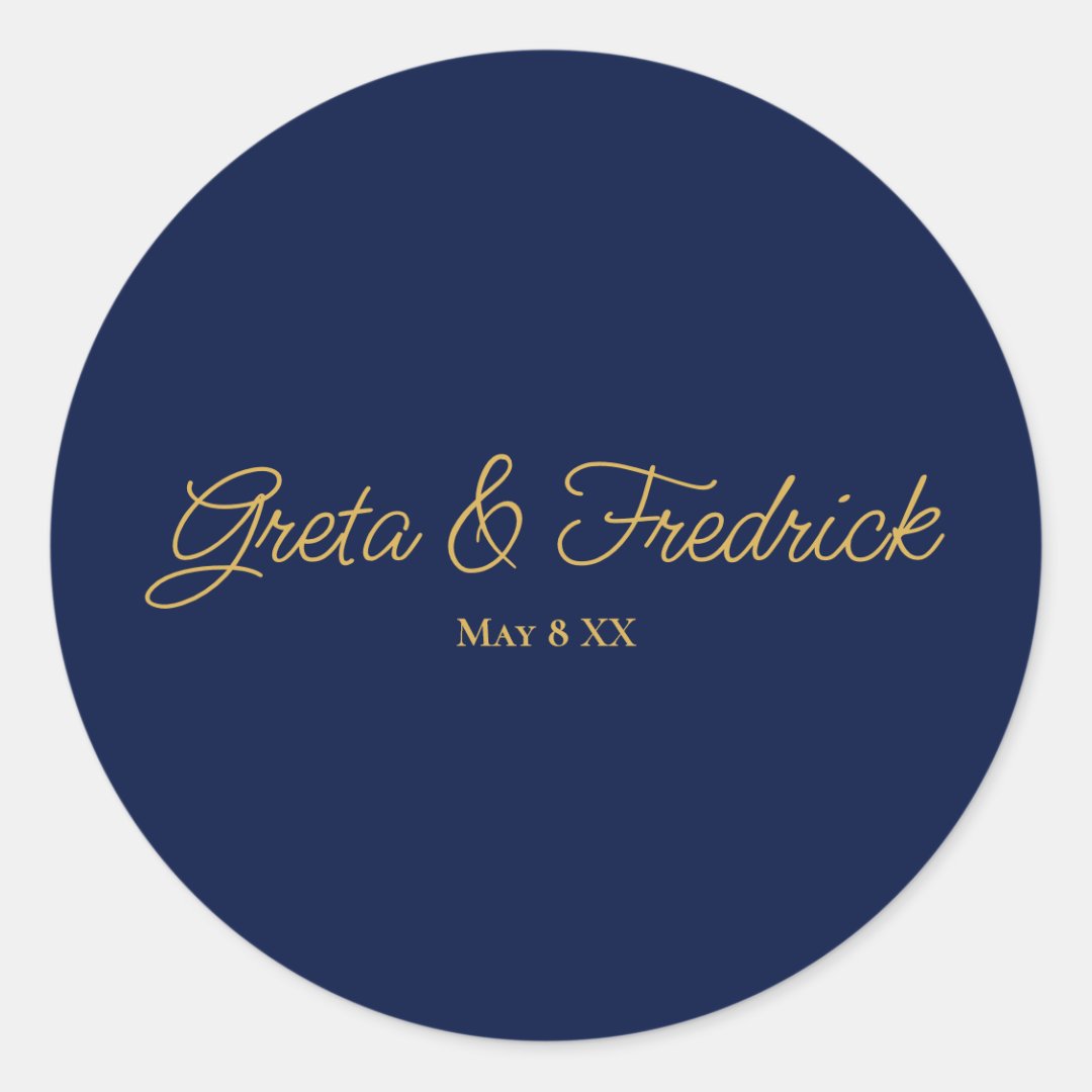 Timeless Simple Minimalist Navy Gold Script Classic Round Sticker | Zazzle